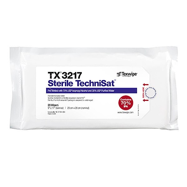 TexWipe TechniSat, Pre-Sat 70% IPA Blend Wipes, 9x11 | DiNovo